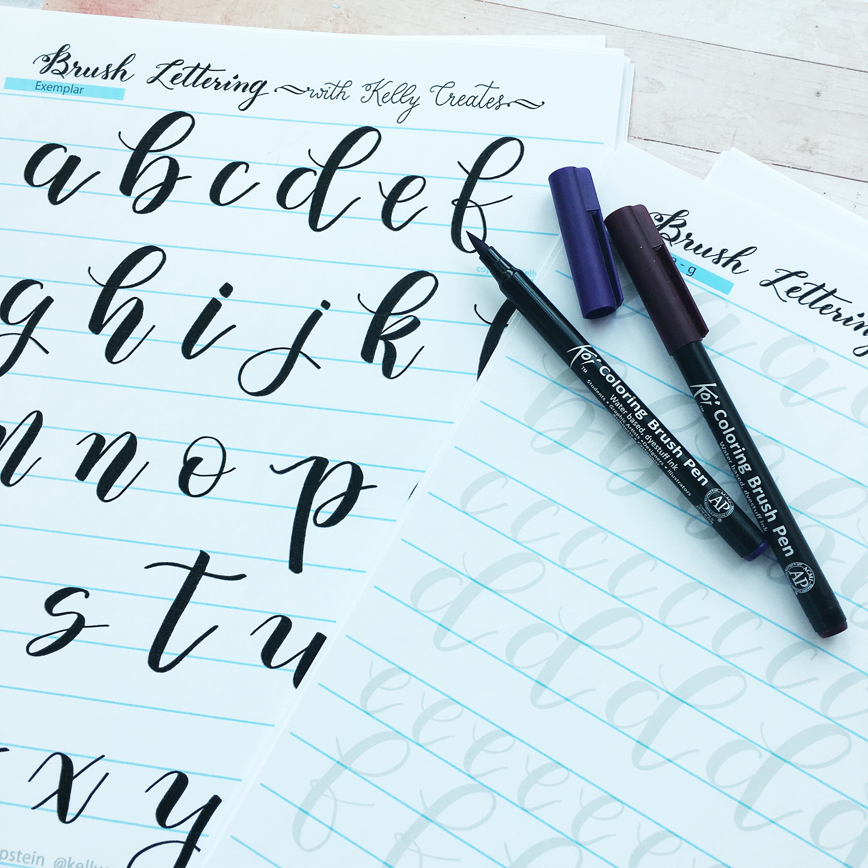 Bouncy Brush Lettering Lowercase Alphabet & Drills for Large Brush Pens ...