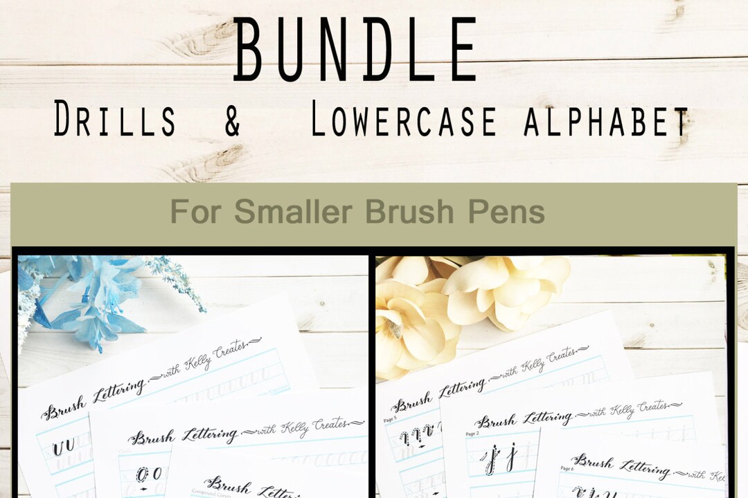 BUNDLE 2: Brush Lettering Practice Alphabet & Drills for Small Brush ...