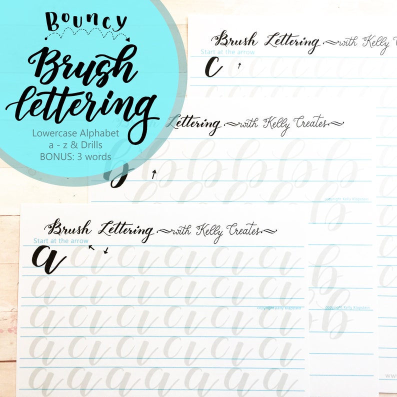 Bouncy Brush Lettering Lowercase Alphabet & Drills for Large Brush Pens ...