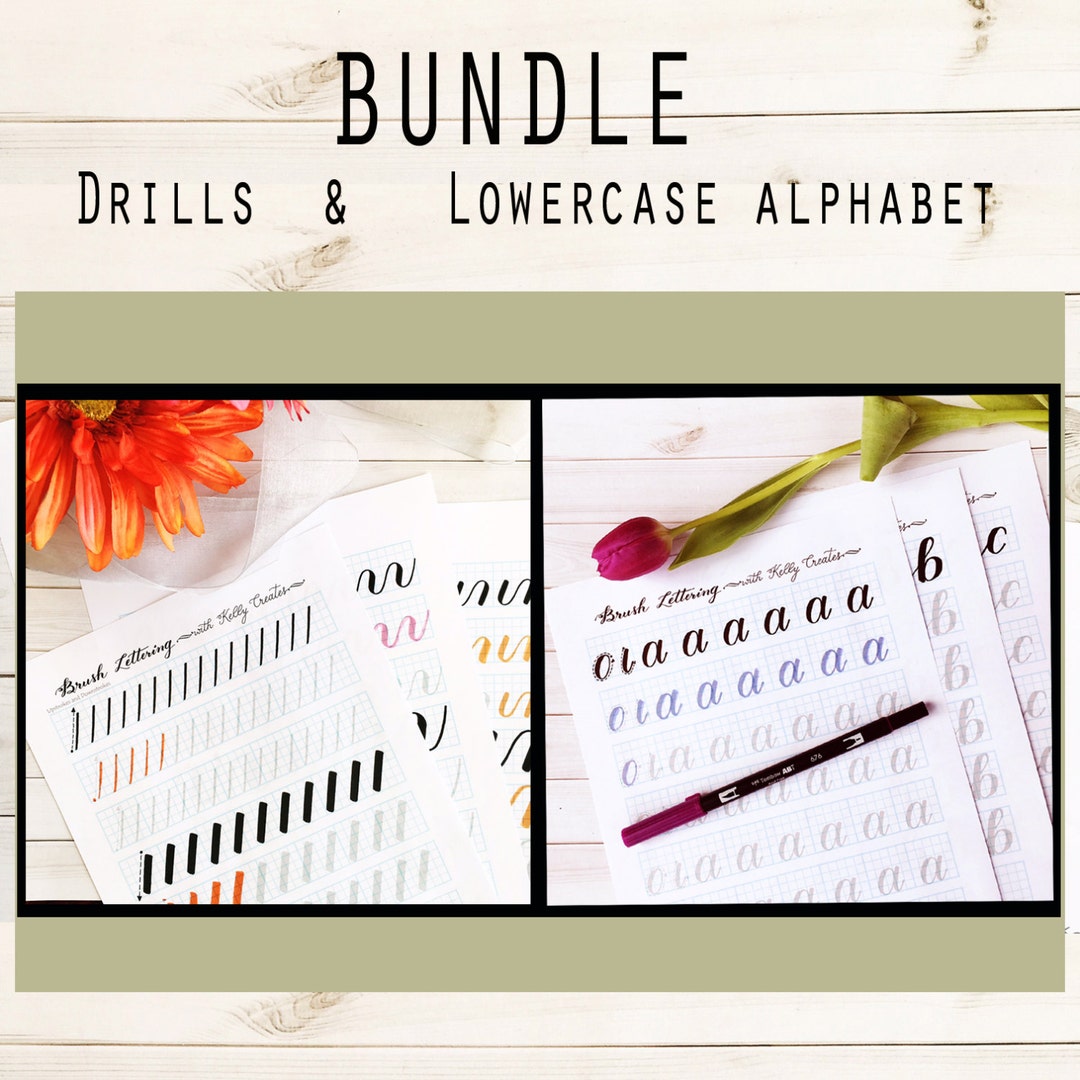 BUNDLE 1: Brush Lettering Lowercase Alphabet & Basic Strokes for Large ...