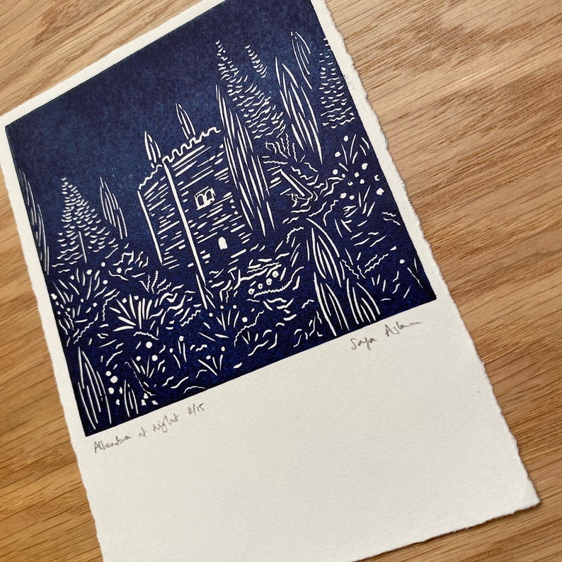 Original Linocut 'alhambra at Night' Handprinted Lino Print on Natural ...