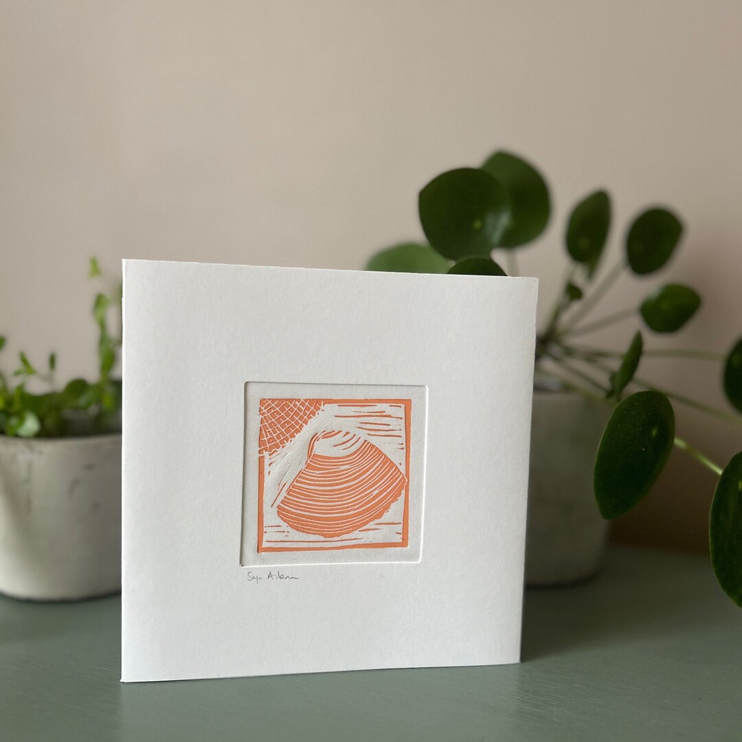 Original Linocut 'shell' Card, Handprinted Mini-lino Print, Sea Shell ...