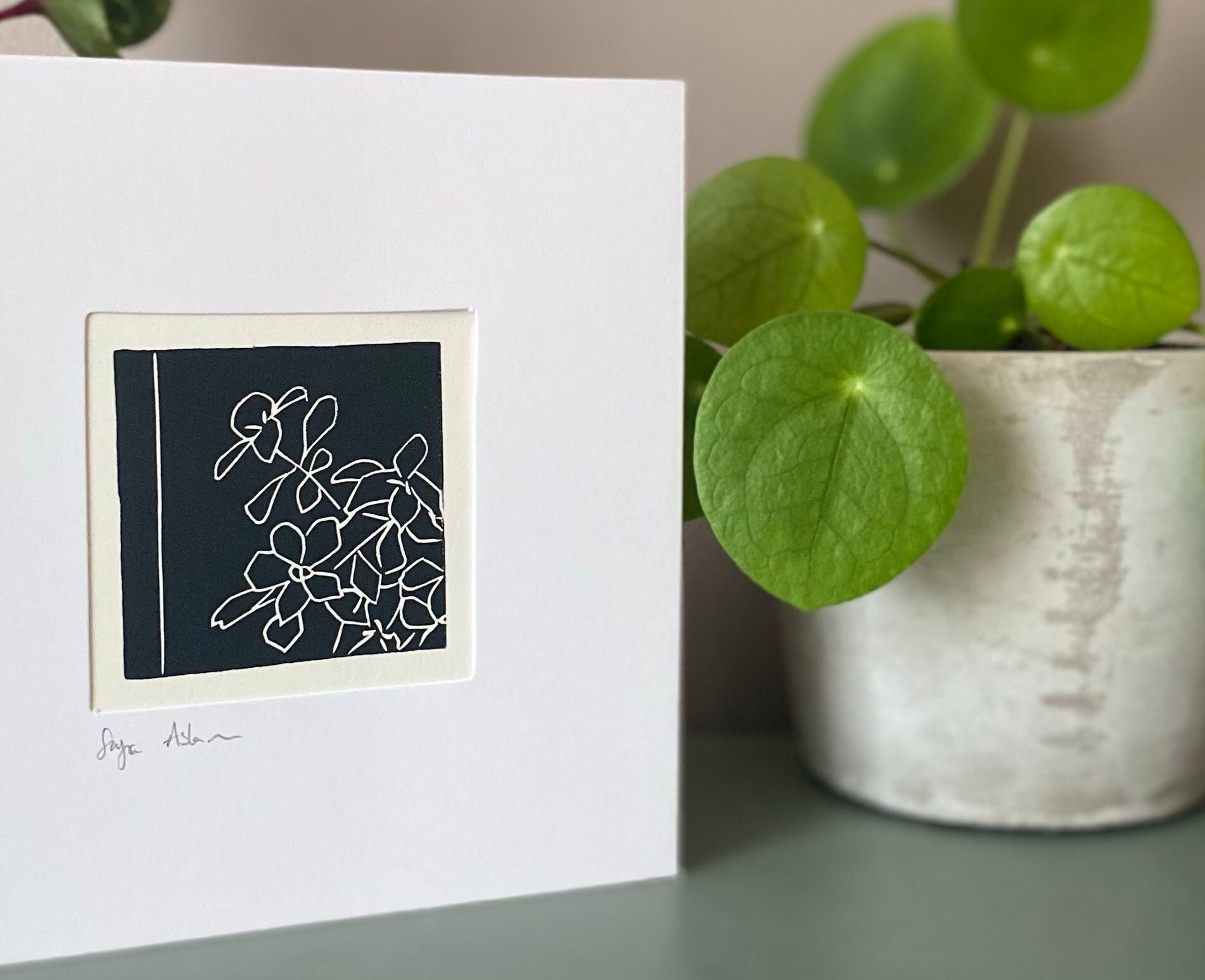 Original Linocut 'flora & Fauna' 'pilea' and - Etsy