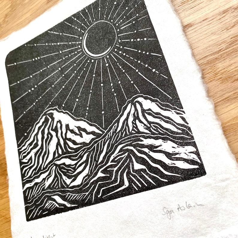 Original Linocut 'moonlight' Handprinted Lino Print on Natural Papers ...