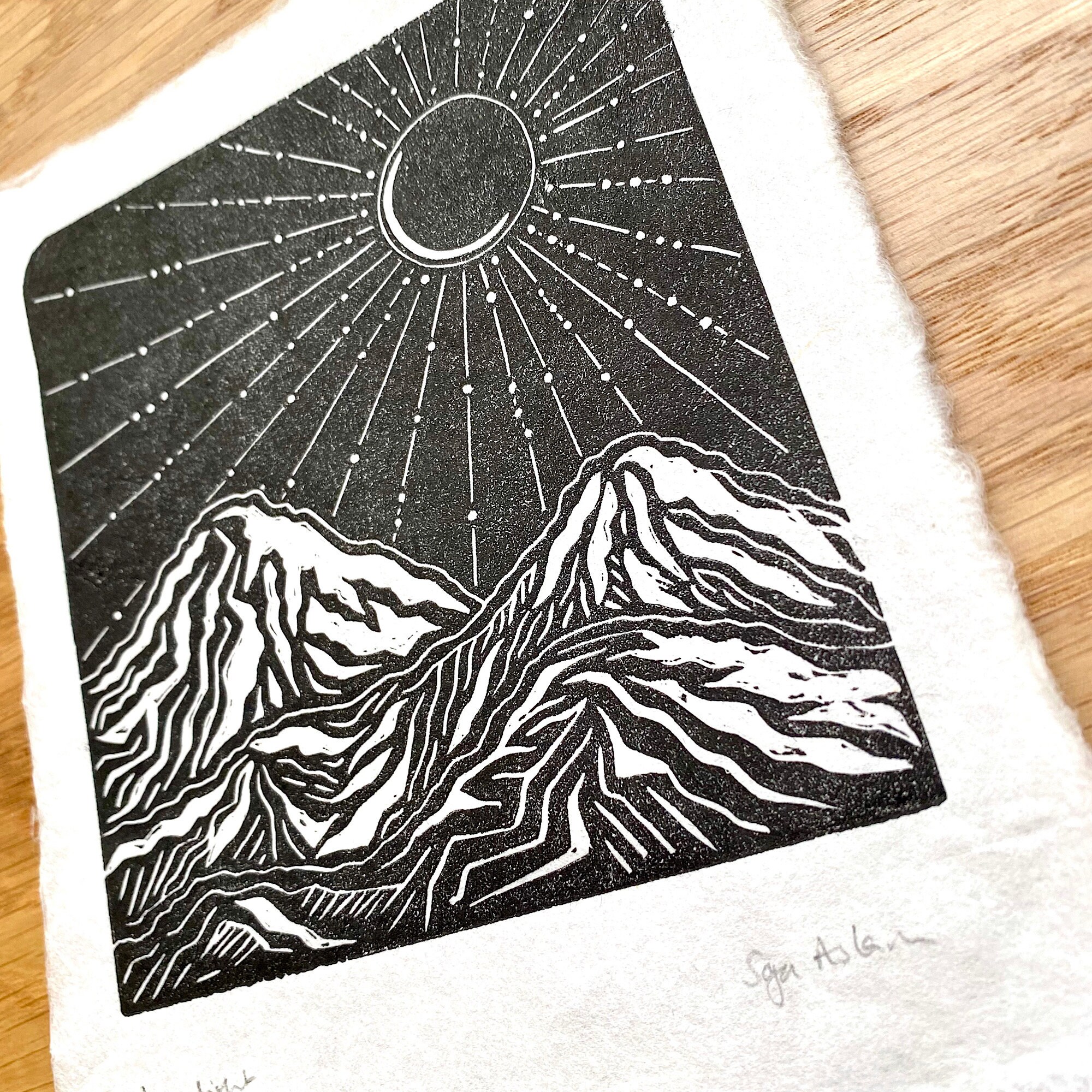 Original Linocut 'moonlight' Handprinted Lino Print on Natural Papers ...