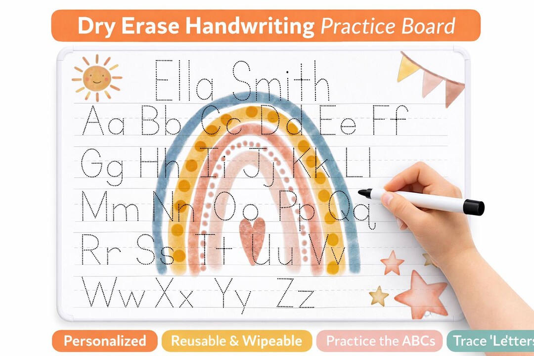 Kids Alphabet & Name Practice Dry Erase Board | Reusable Handwriting ...