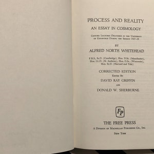 Process and Reality by Alfred North Whitehead 1978 hardcover | Etsy