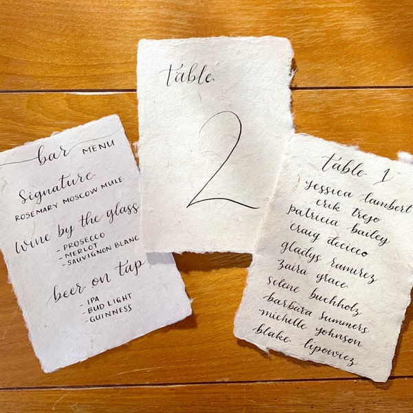 Handmade Paper Menus With Calligraphy - Etsy