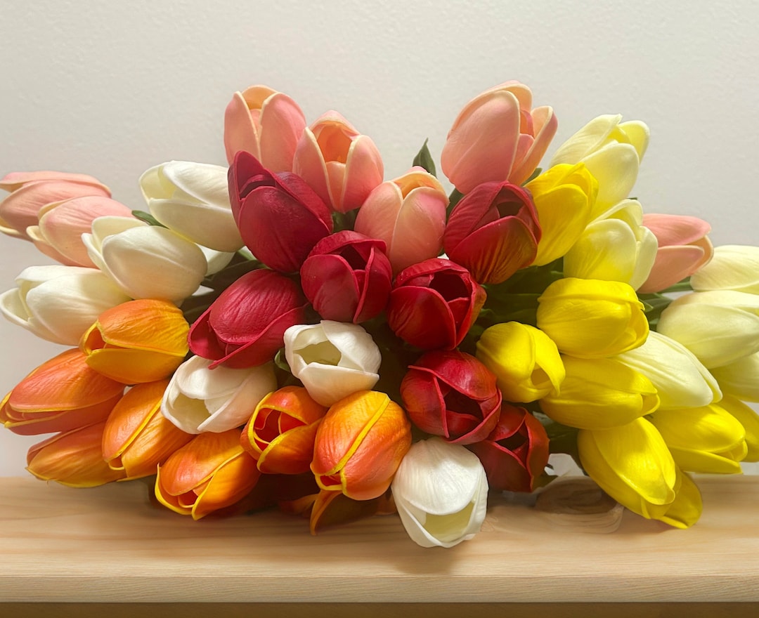 Real Touch Tulip Flower Bouquet, Multicolor Artificial Spring Stems for ...