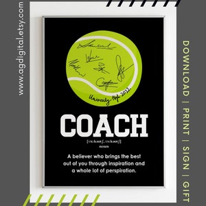 Tennis Coach Gift, Coach Printable, DIY Coach Team Signature, Coach ...