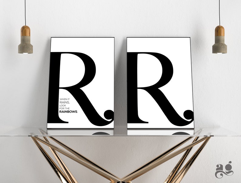 Buy Monogram R Letter Print Set of 2, Rainbows Quote, Printable Big ...