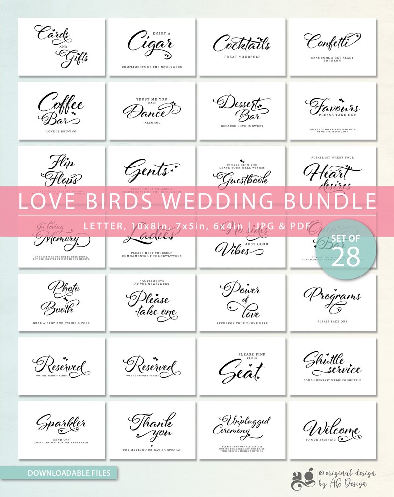 Wedding Signs Bundle Set of 28 Printable Wedding Decor PDF - Etsy