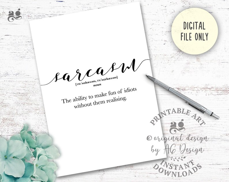 Funny Word Definition Print Sarcasm Definition Poster Wall - Etsy India