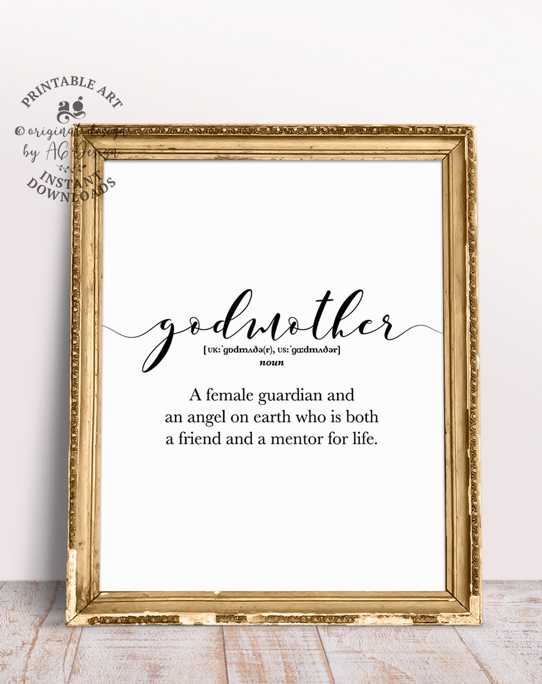 Godmother Definition Poster Gift for Godparent From Godson Goddaughter ...