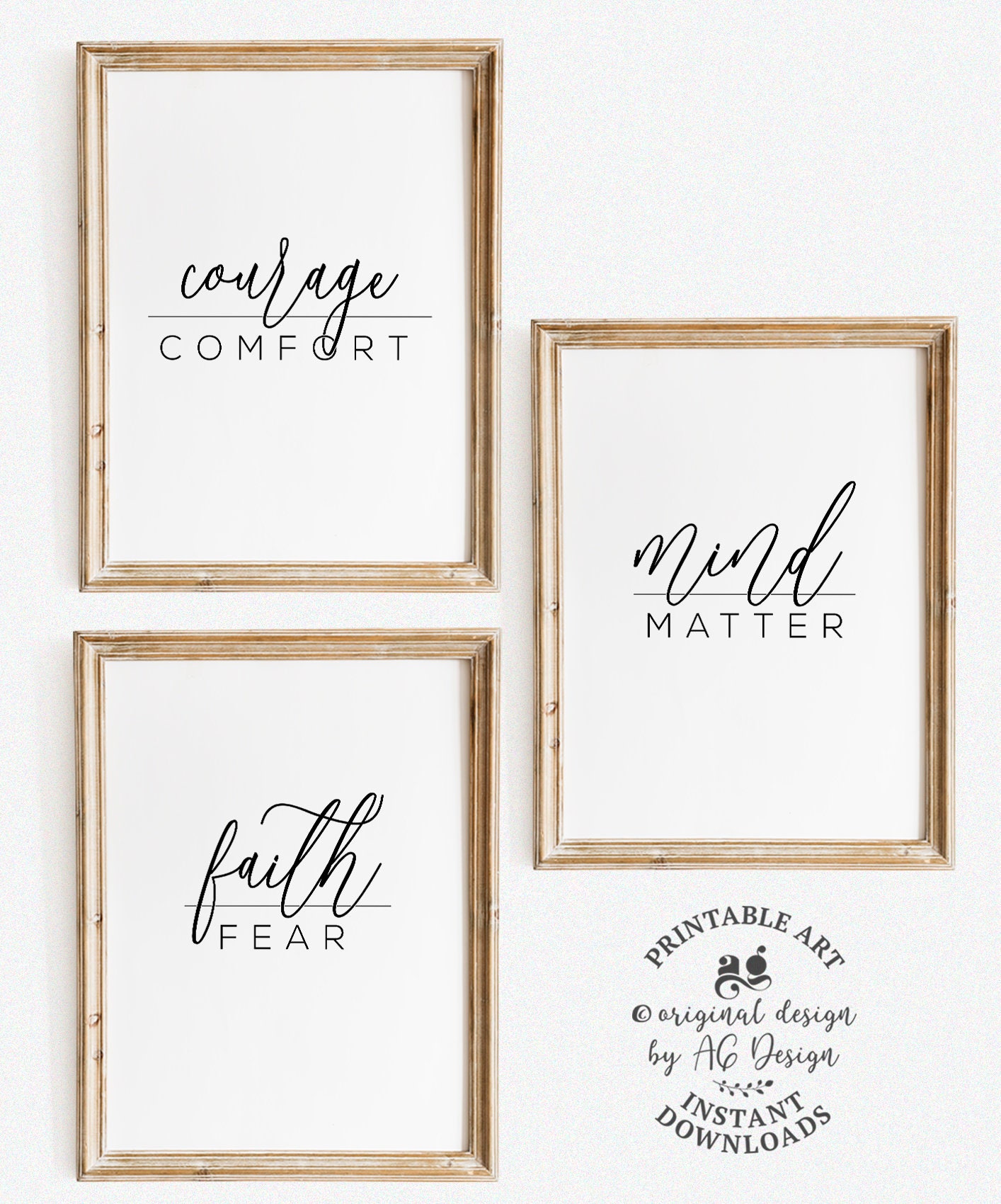 3 Piece Wall Art Courage Faith Mind, Mind Over Matter, Faith Over Fear ...