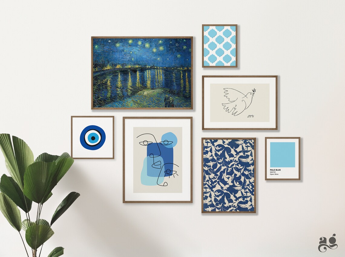 Blue Gallery Wall Set of 7 Printable Maximalist Wall Art - Etsy