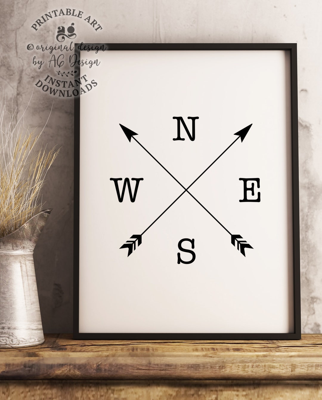 Compass Printable Art, Compass Wall Art, Nursery Print, Directions ...