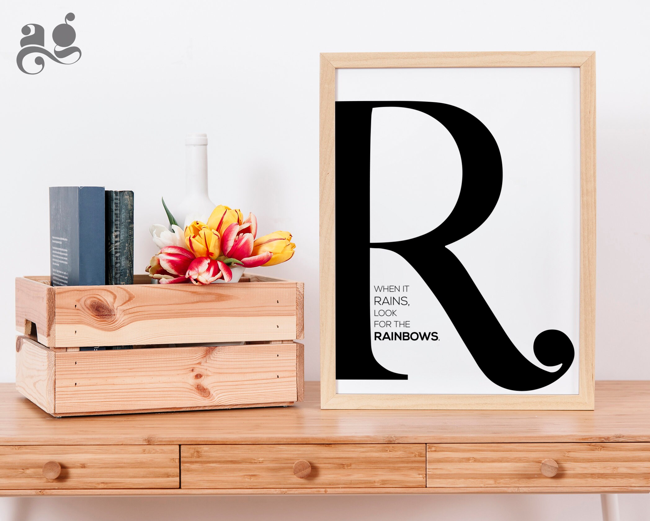 Buy Monogram R Letter Print Set of 2, Rainbows Quote, Printable Big ...