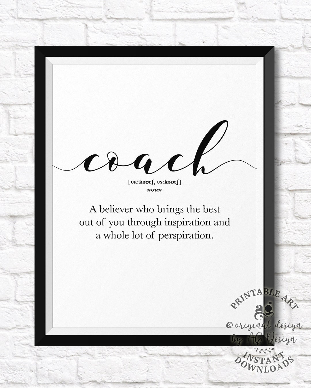 Coach Definition Print, Coach Gift, Printable Wall Art, Baseball Coach ...