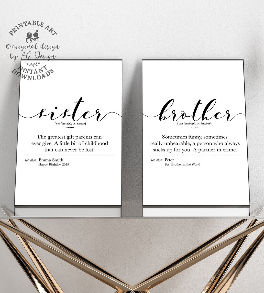 Personalized Sister Brother Set of 2 Prints, Sibling Sign, Funny ...