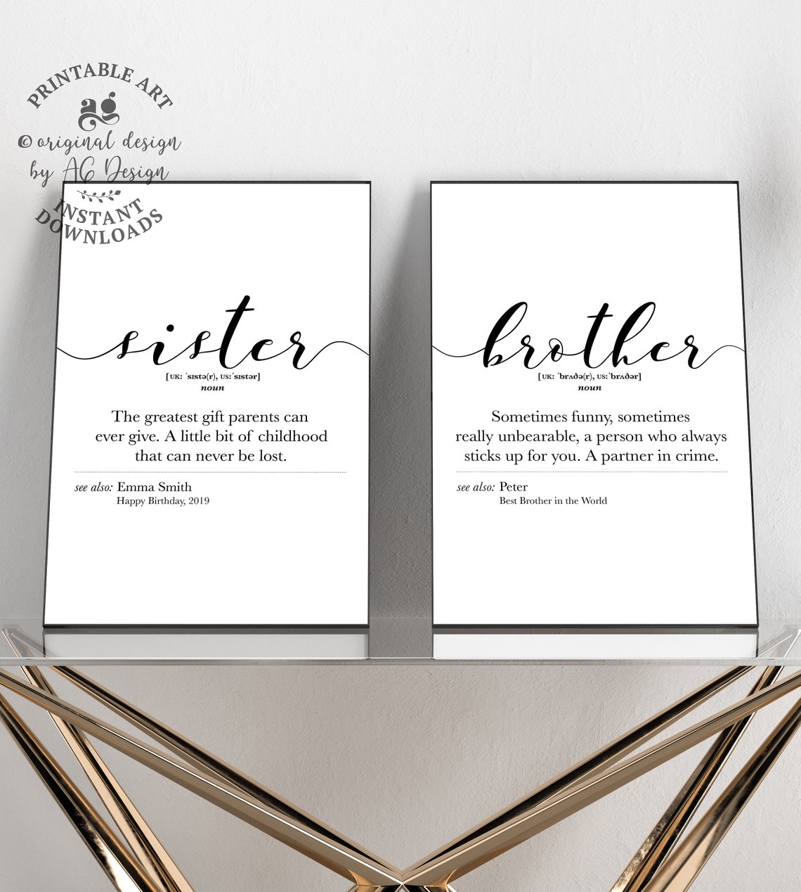 Personalized Sister Brother Set of 2 Prints Sibling Sign | Etsy