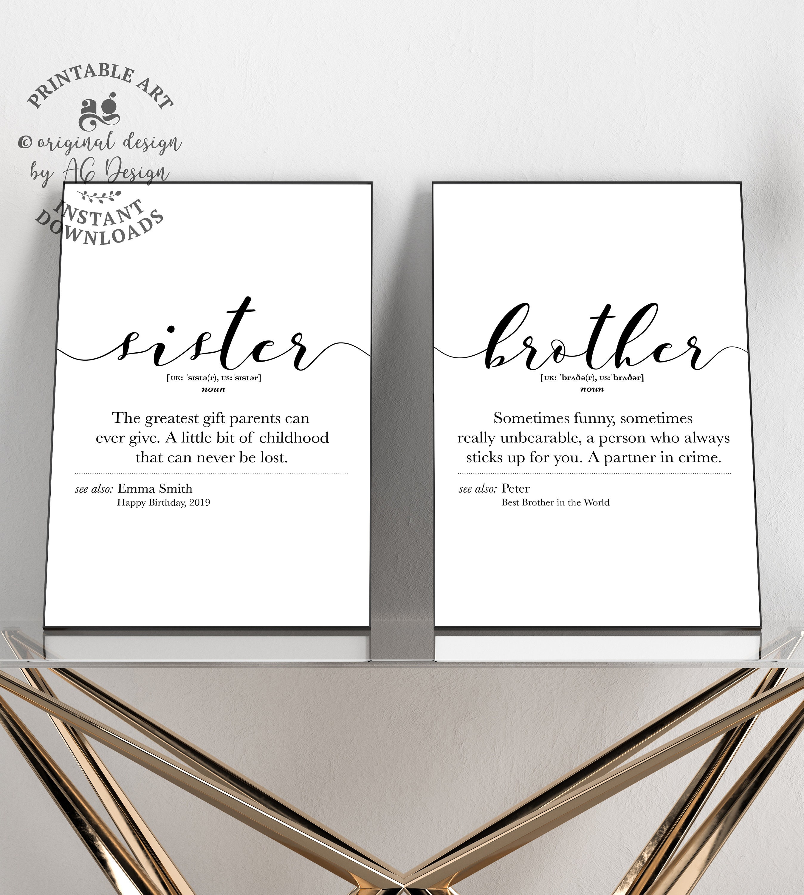 Personalized Sister Brother Set of 2 Prints, Sibling Sign, Funny ...