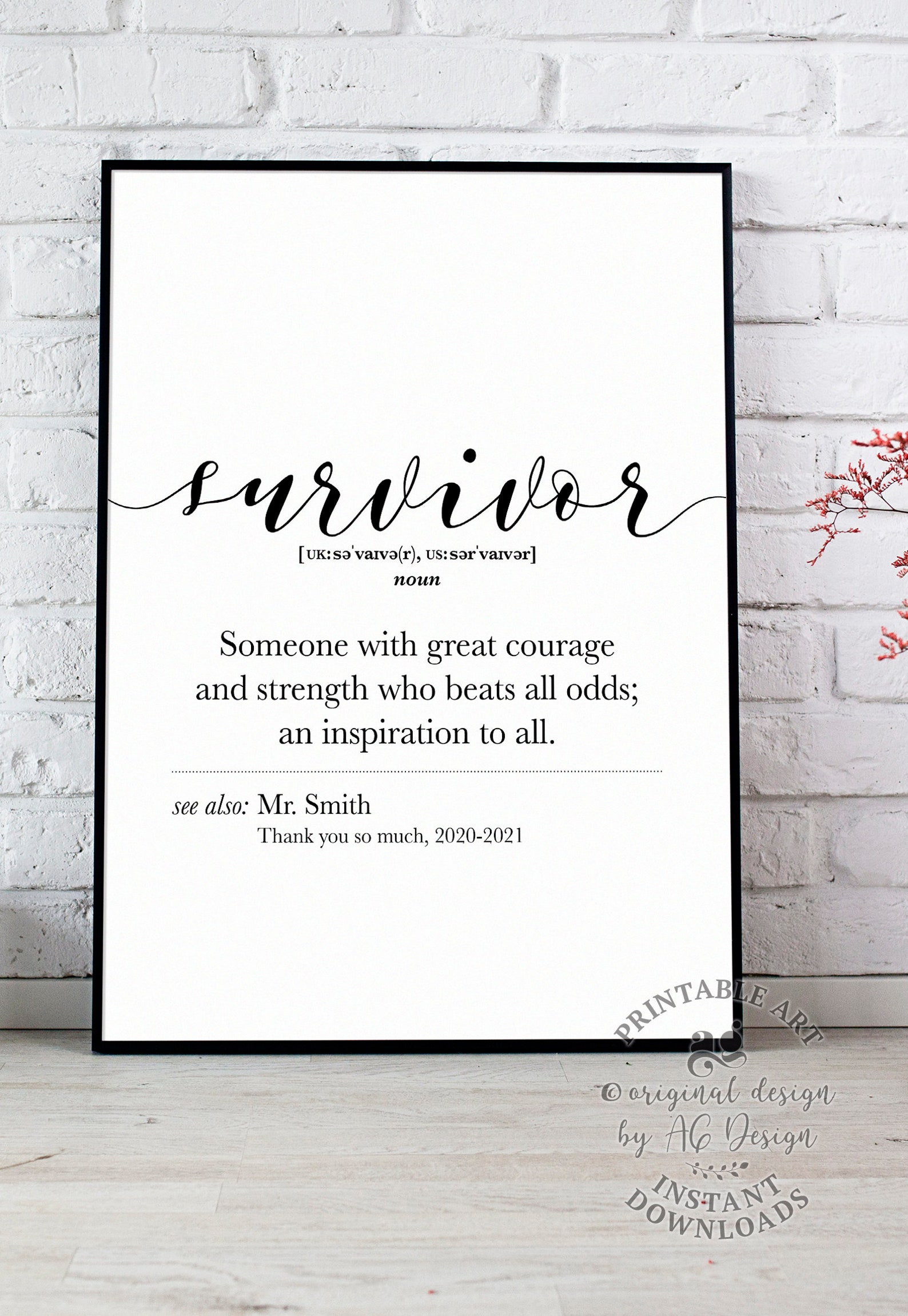 Personalized Survivor Definition Printable Motivational - Etsy