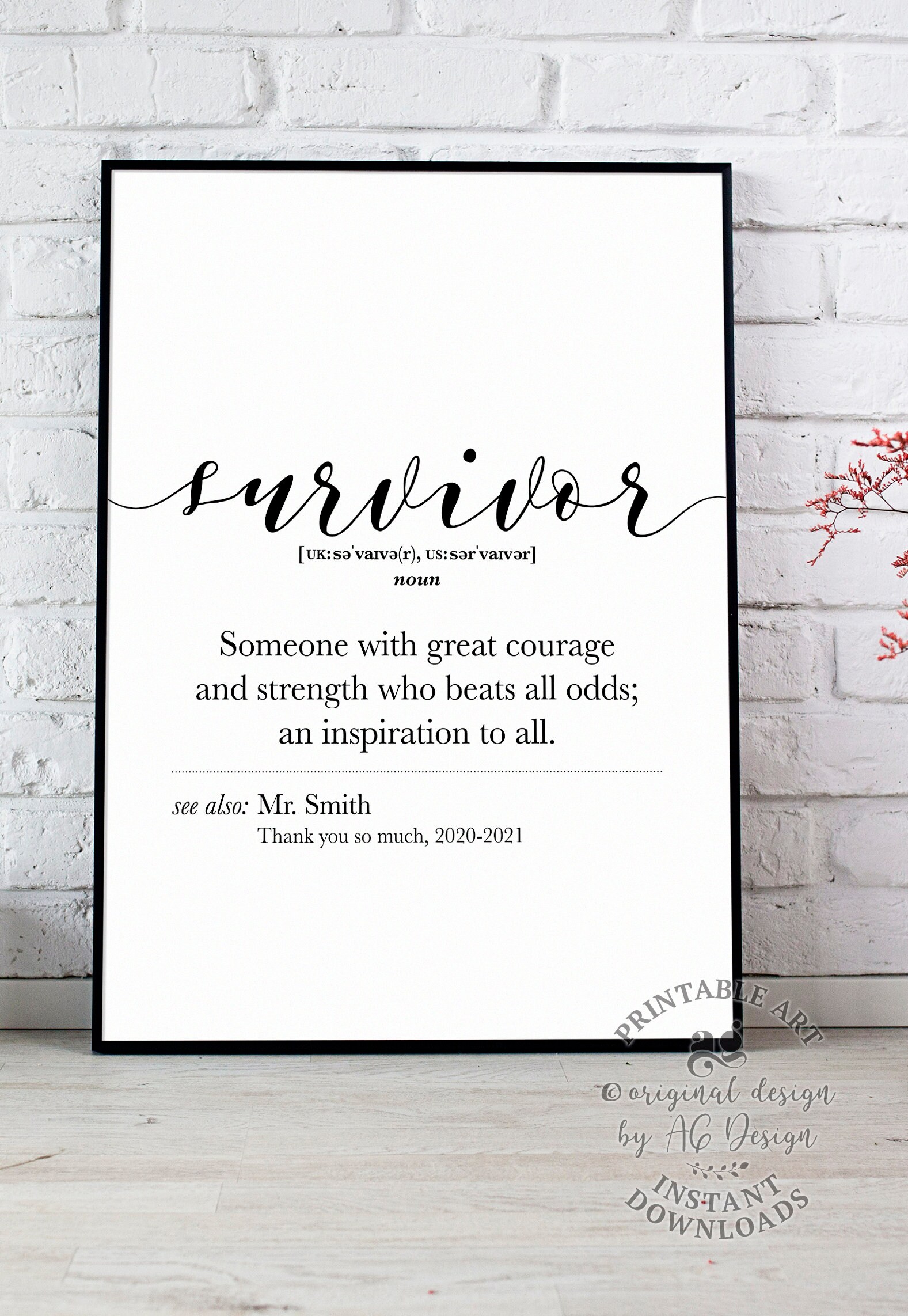 Personalized Survivor Definition Printable Motivational - Etsy