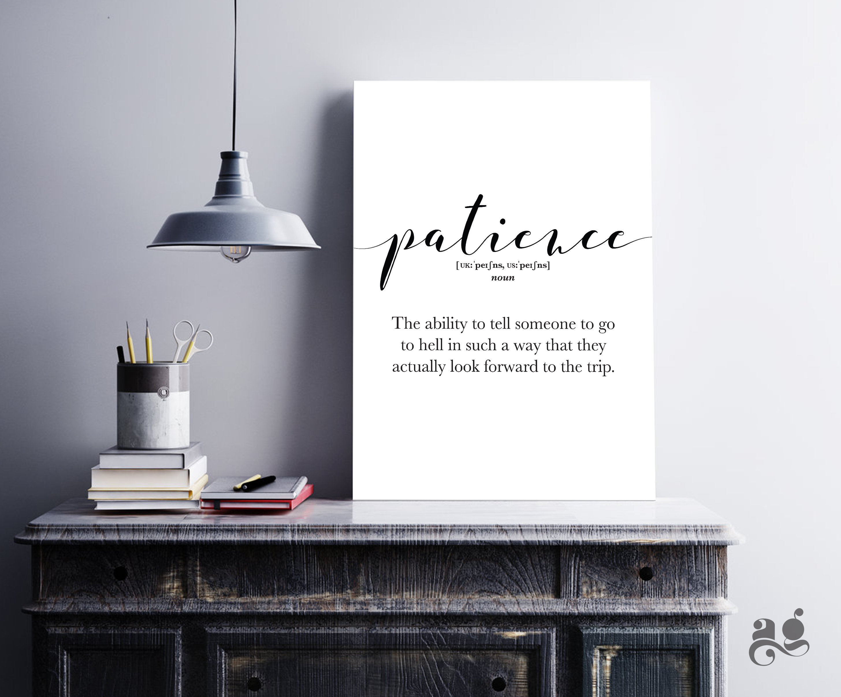Patience Funny Definition Prints, Printable Home Office Decor ...