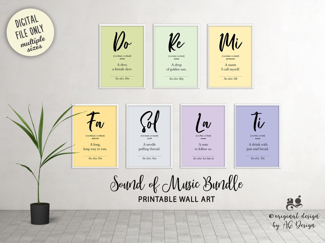 Do Re Mi Prints Sound of Music Poster Set of 7 Music Studio | Etsy