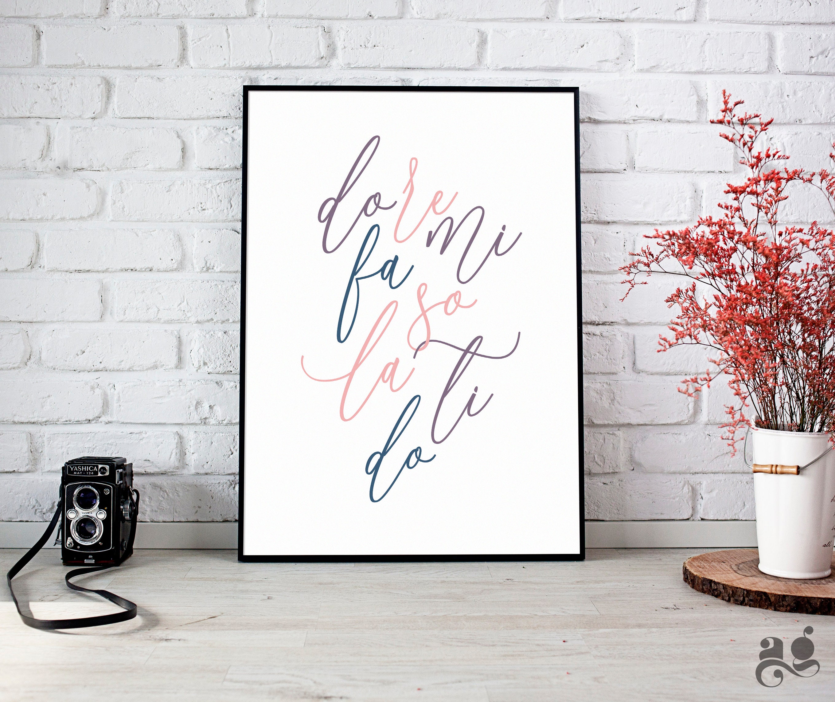 The Sound of Music Notes Do Re Mi Prints, Blush Pink Navy Blue Art ...