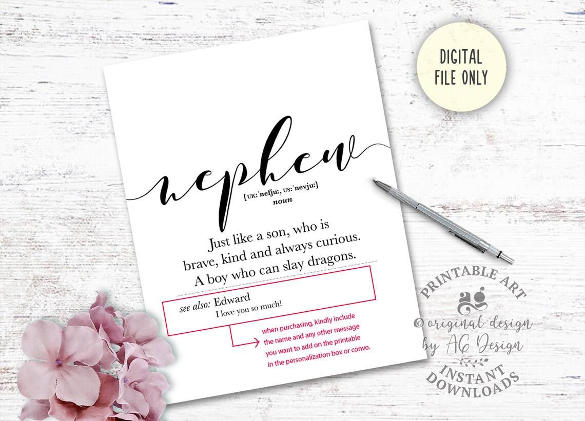 Personalized Gift for Nephew Printable Nephew Definition - Etsy