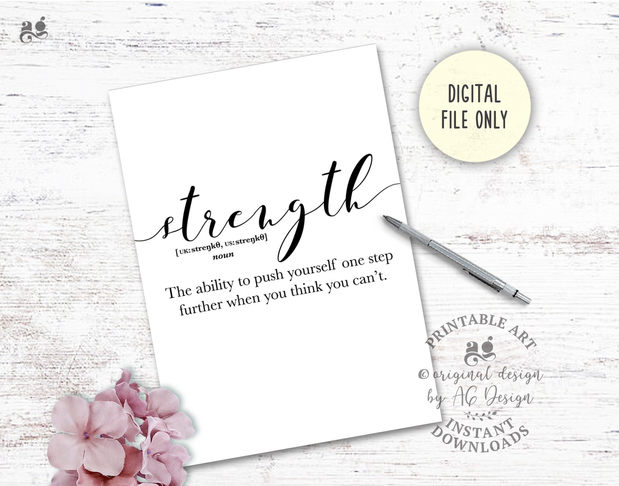 Strength Definition Print Strength Quotes Dictionary Art - Etsy