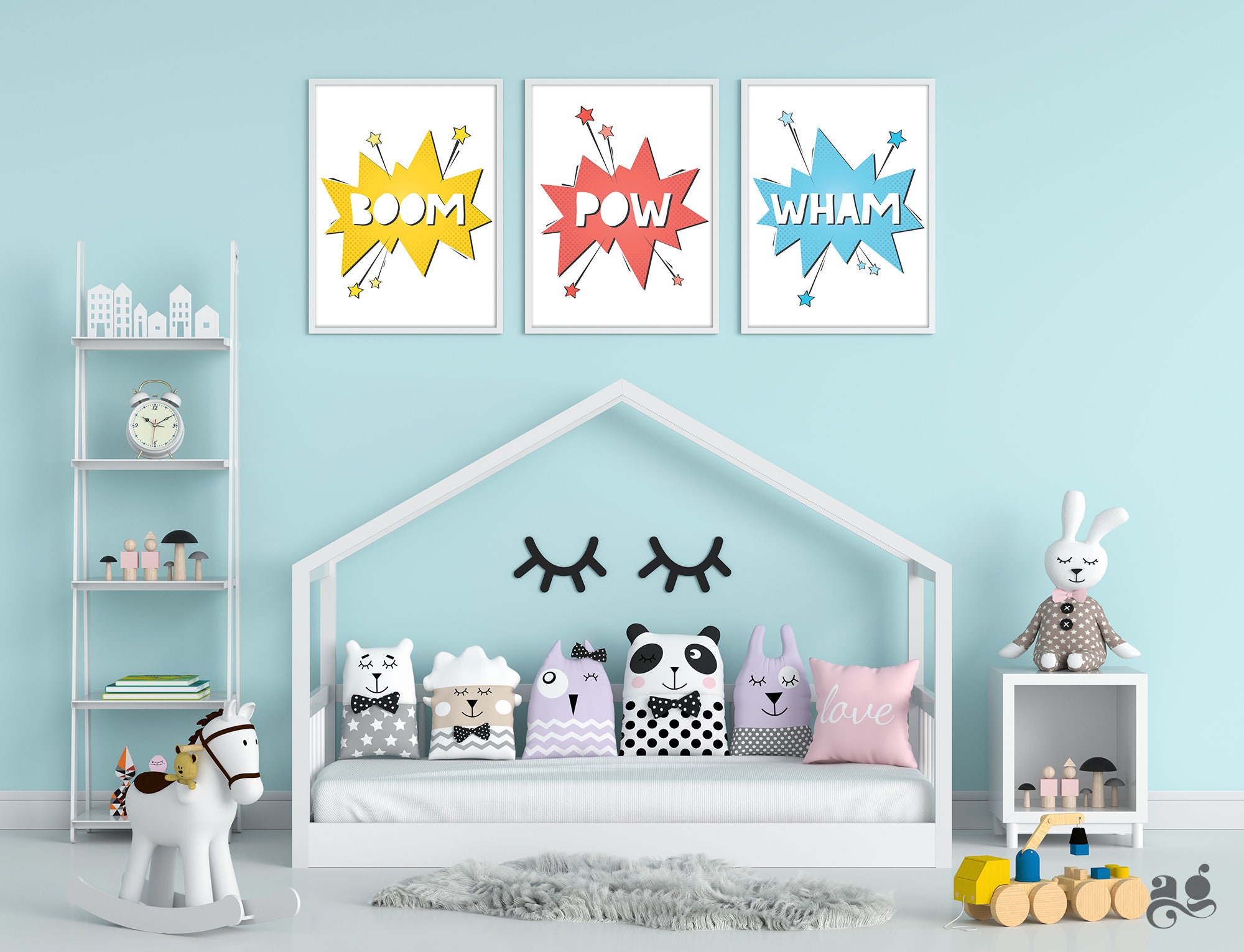 Superhero Decor Set of 3, Boom Pow Wham Printable Wall Art, Comic Book ...