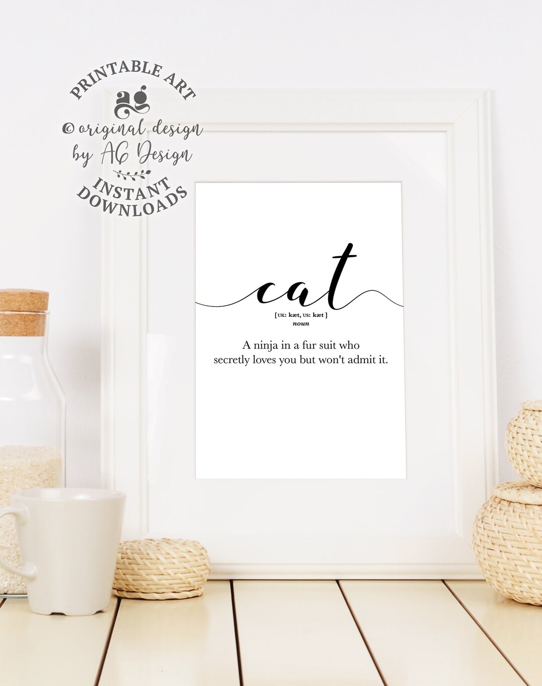 Cat Printables, Cat Definition Print, Cat Lover Presents, Kitten Wall ...