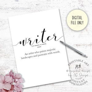 Writer Definition Prints, Printable Gifts for Writers, Home Office Wall ...
