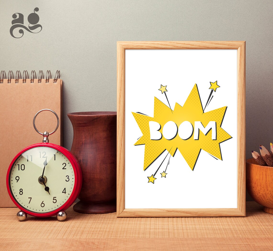 Superhero Decor Set of 3 Boom Pow Printable Wall Art Comic | Etsy