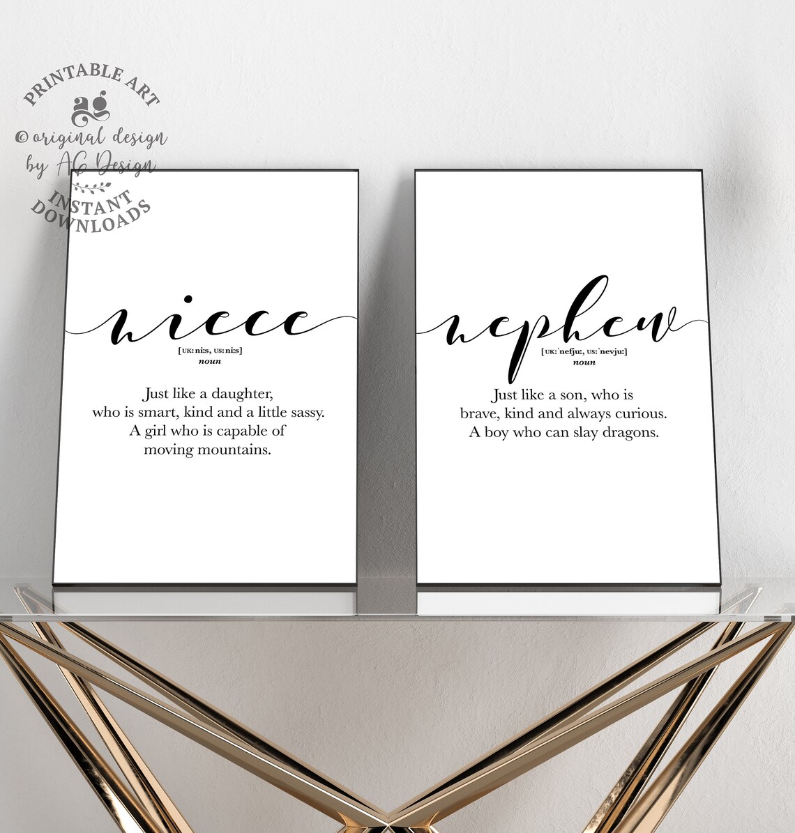 Niece Nephew Definition Prints Set of 2 Word Definition | Etsy