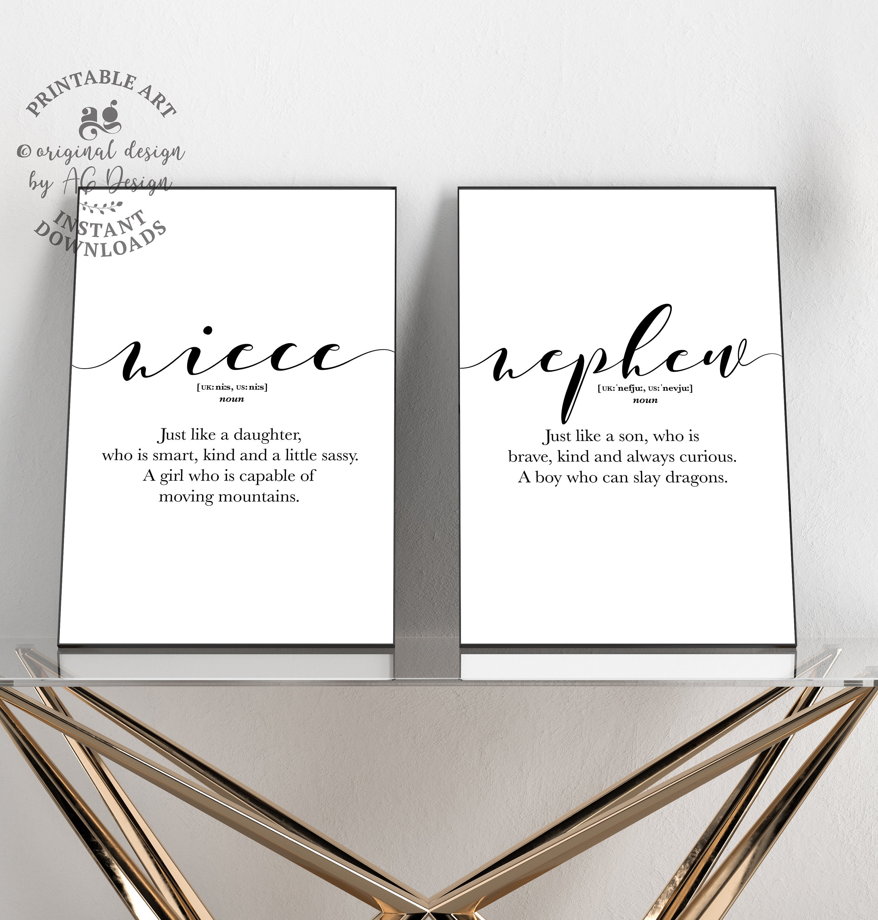 Niece Nephew Definition Prints Set of 2, Word Definition Printables ...