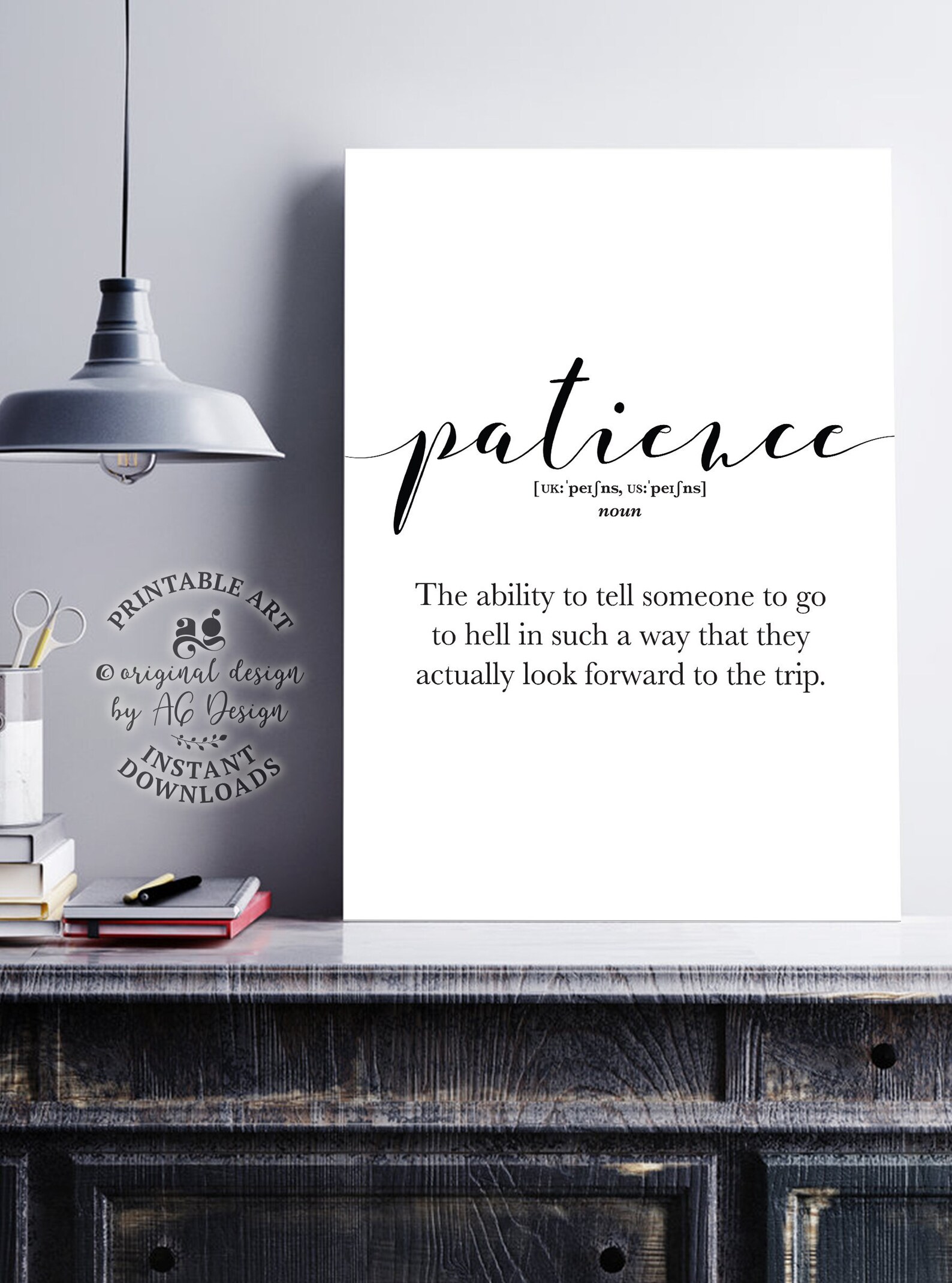 Patience Funny Definition Prints Printable Home Office Decor | Etsy