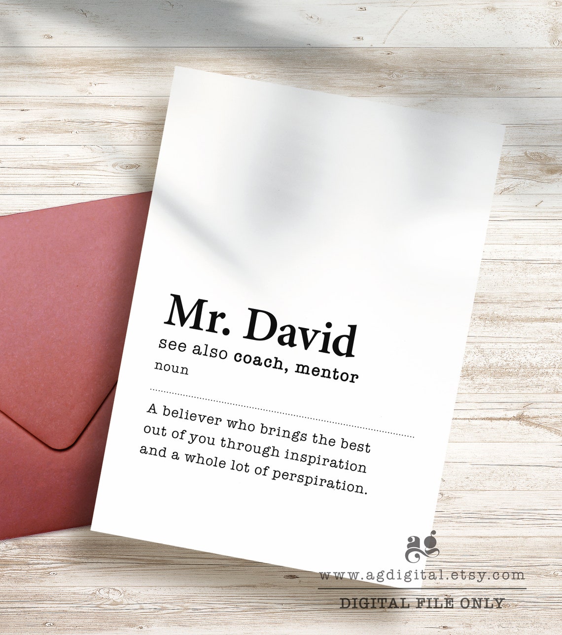 Personalized Thank You Card for Coach, Custom Mentor Card, Printable ...