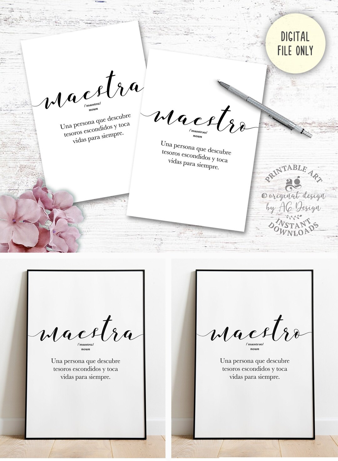 Spanish Teacher Gifts, Printable Maestra Maestro Appreciation Gift ...