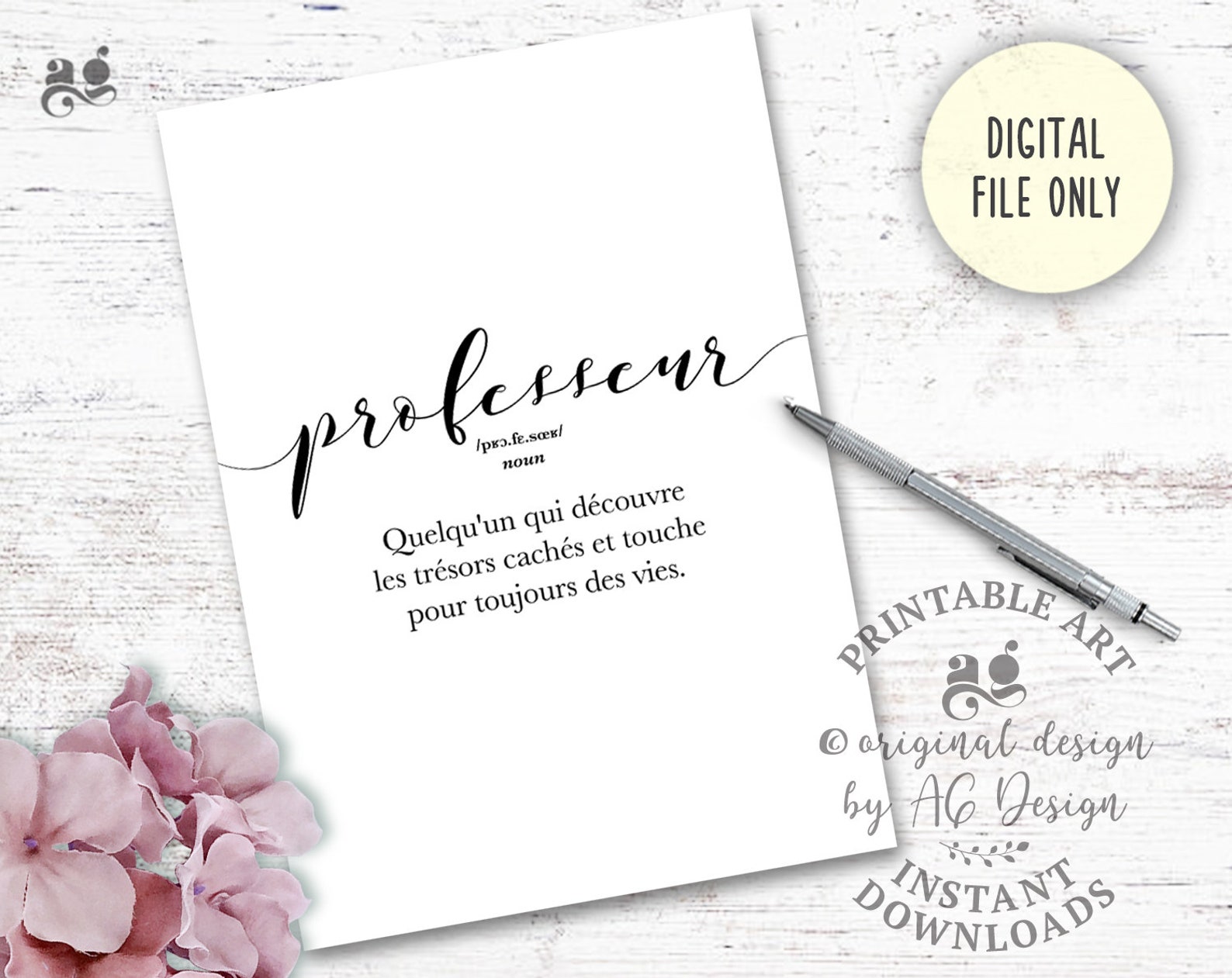 French Teacher Appreciation, Gift for Professeur, Teacher Definition ...