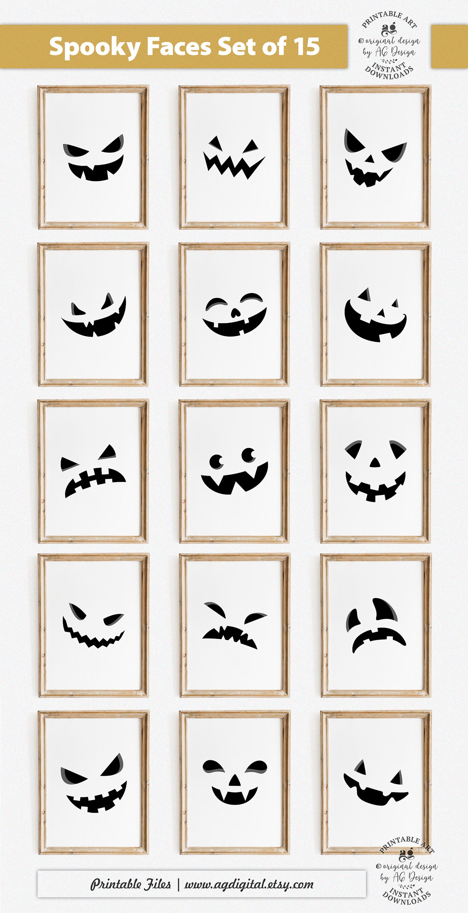 Spooky Faces Set of 15, Pumpkin Carving Fall Decor, Creepy Decor, Funny ...