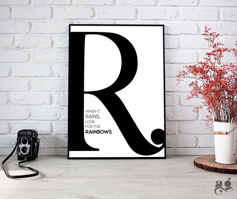 Buy Monogram R Letter Print Set of 2, Rainbows Quote, Printable Big ...