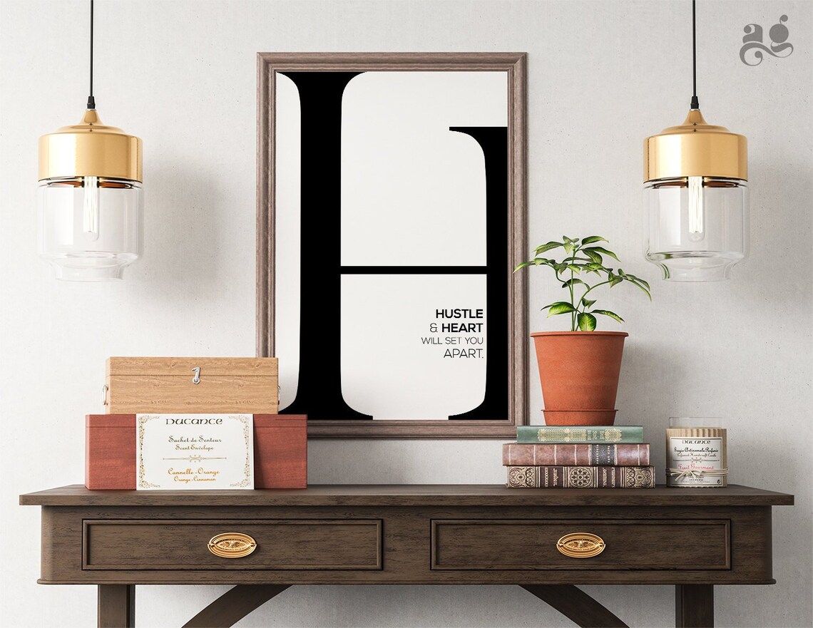 Single Letter H Printable Set of 2 Hustle & Heart Quote - Etsy