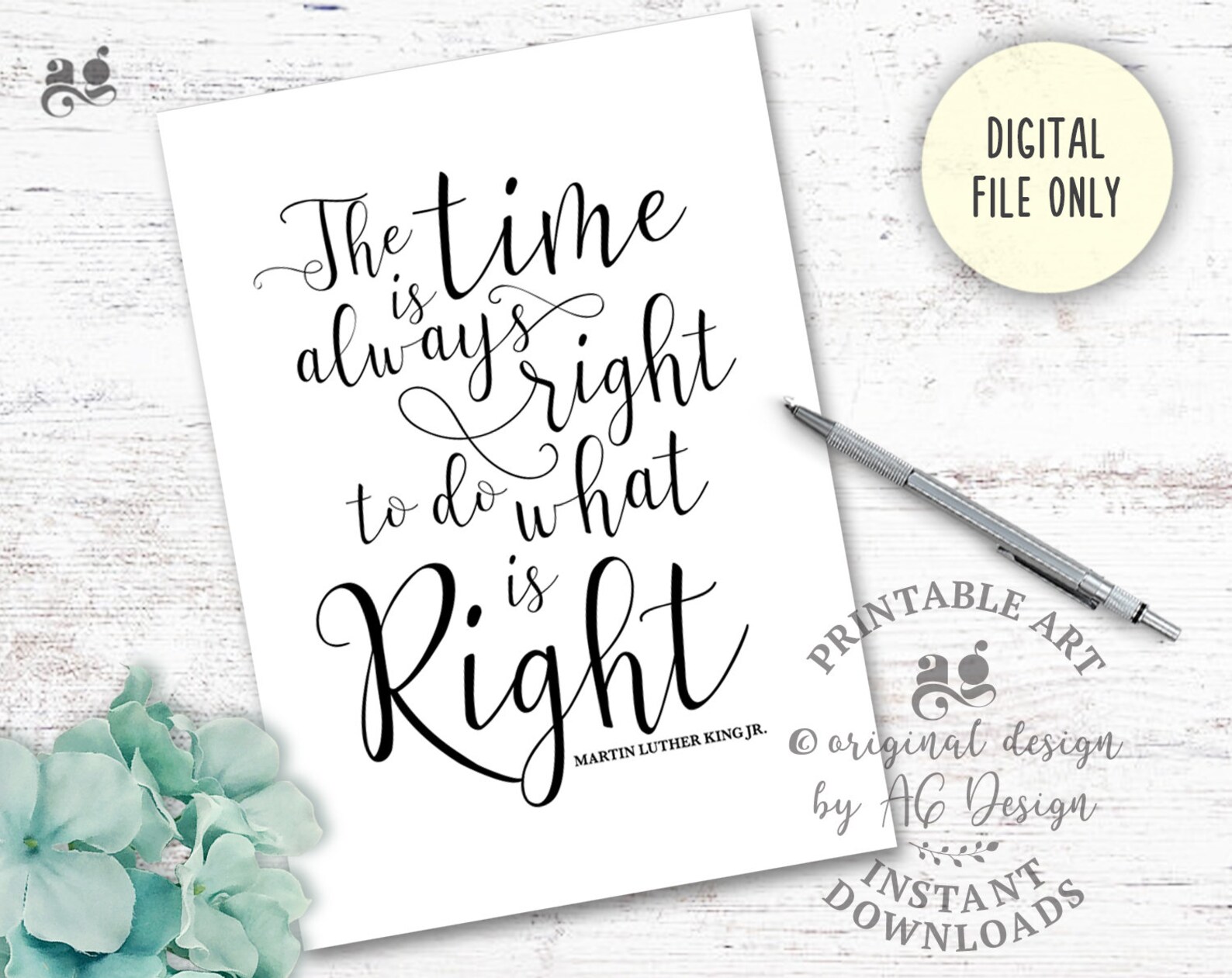 Martin Luther King Quote Print, the Time is Always Right, Wall Decor ...