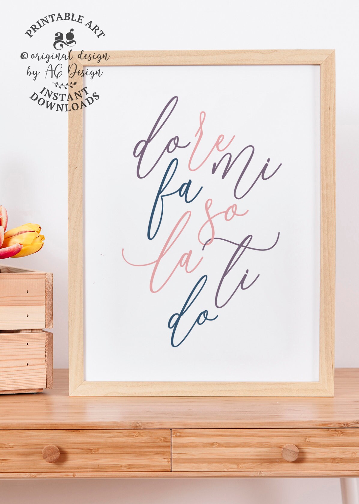 The Sound of Music Notes Do Re Mi Prints, Blush Pink Navy Blue Art ...