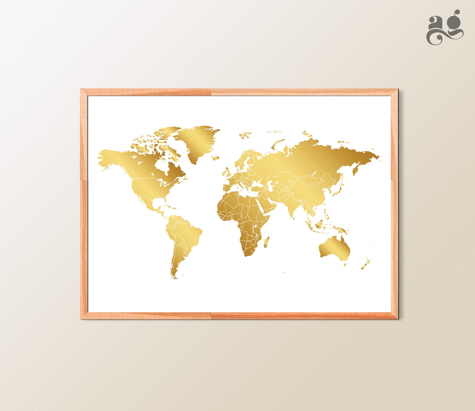World Map Wall Art Golden World Map Poster Printable Travel - Etsy