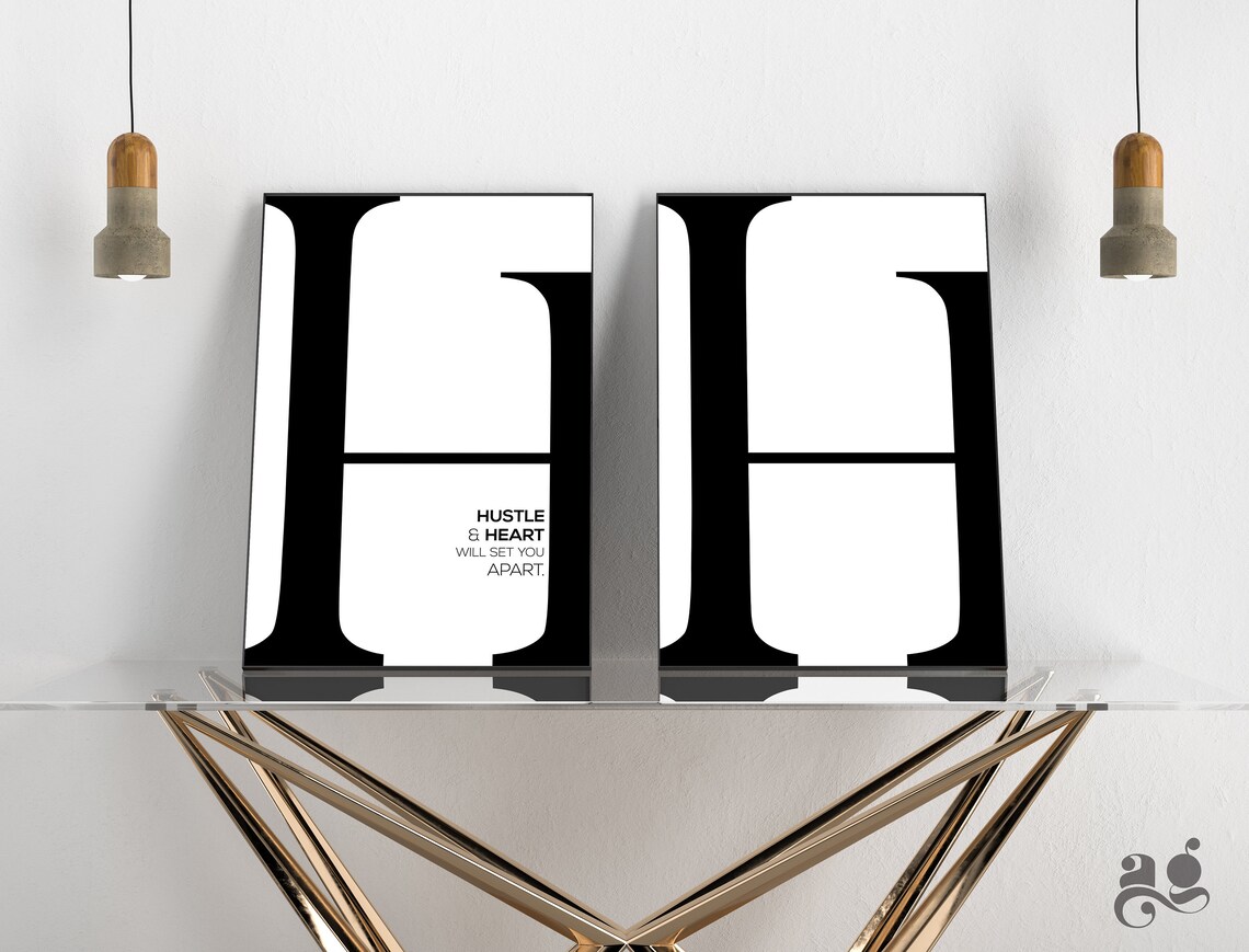 Single Letter H Printable Set of 2 Hustle & Heart Quote - Etsy